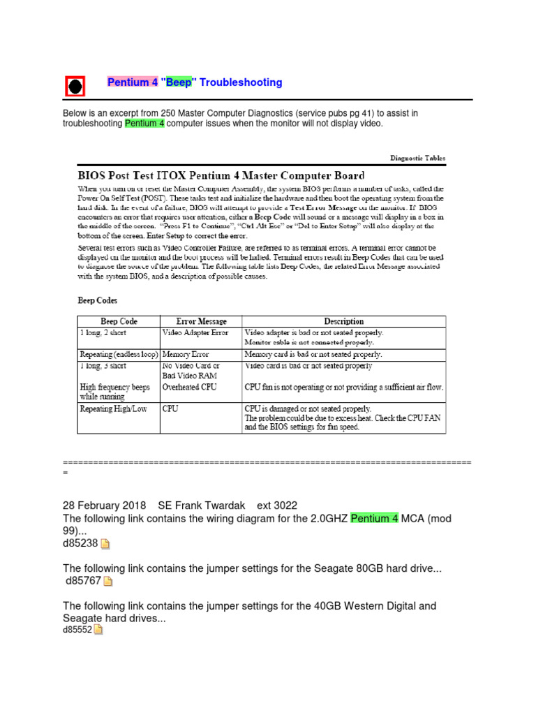 Document_ d85686 - Pentium 4 _Beep_ Troubleshooting | PDF