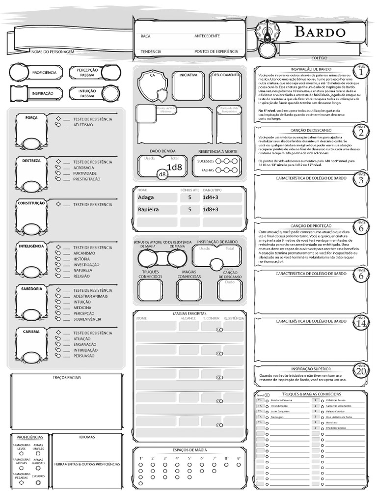 DND 5e Ficha Bardo Editavel PDF Free | PDF