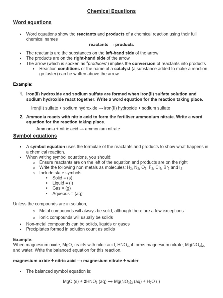 Writing Chemical Equations in Class 10 | PDF