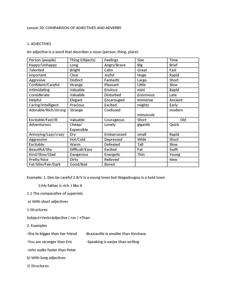 Adjectives and Adverbs Comparison Guide | PDF | Adjective | Adverb