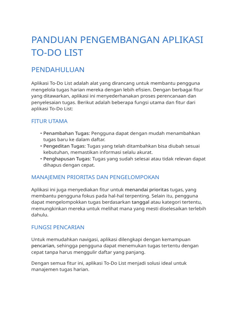 Panduan Pengembangan Aplikasi To-Do List | PDF