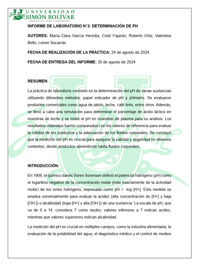 Informe de Laboratorio N3 | PDF | Solución tampón | Ph