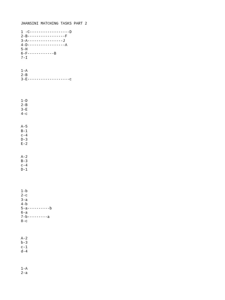 Jhansini Matching Tasks Part 2 | PDF