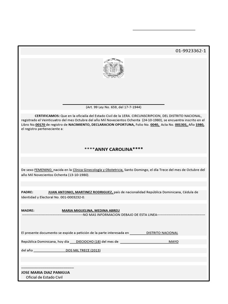 Estévez-Andy-Estado Civil-Nombre-Acta | PDF