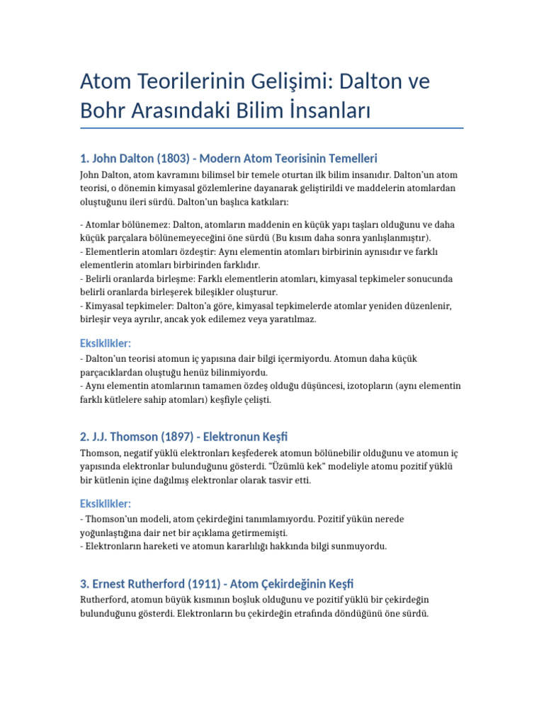 Atom Teorileri Dalton Bohr | PDF