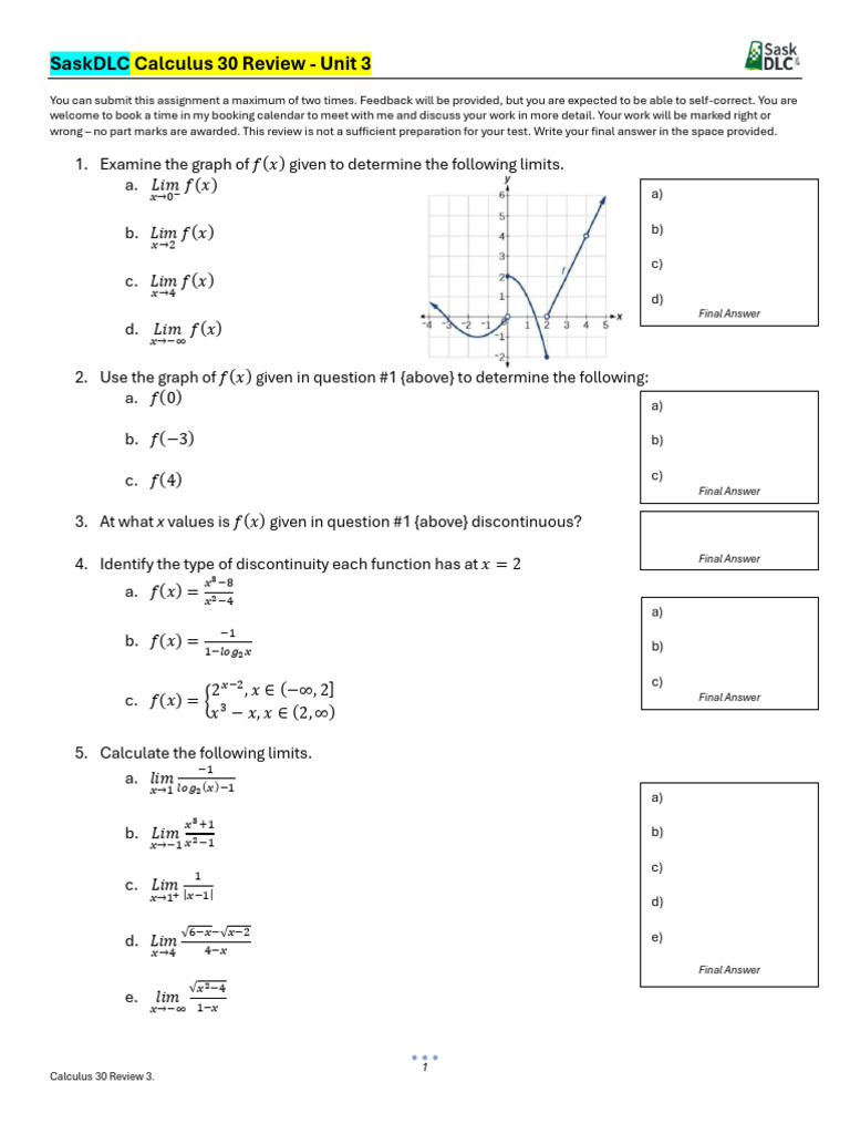 Calculus 30 Review Unit 3 | PDF | Mathematics | Mathematical Analysis