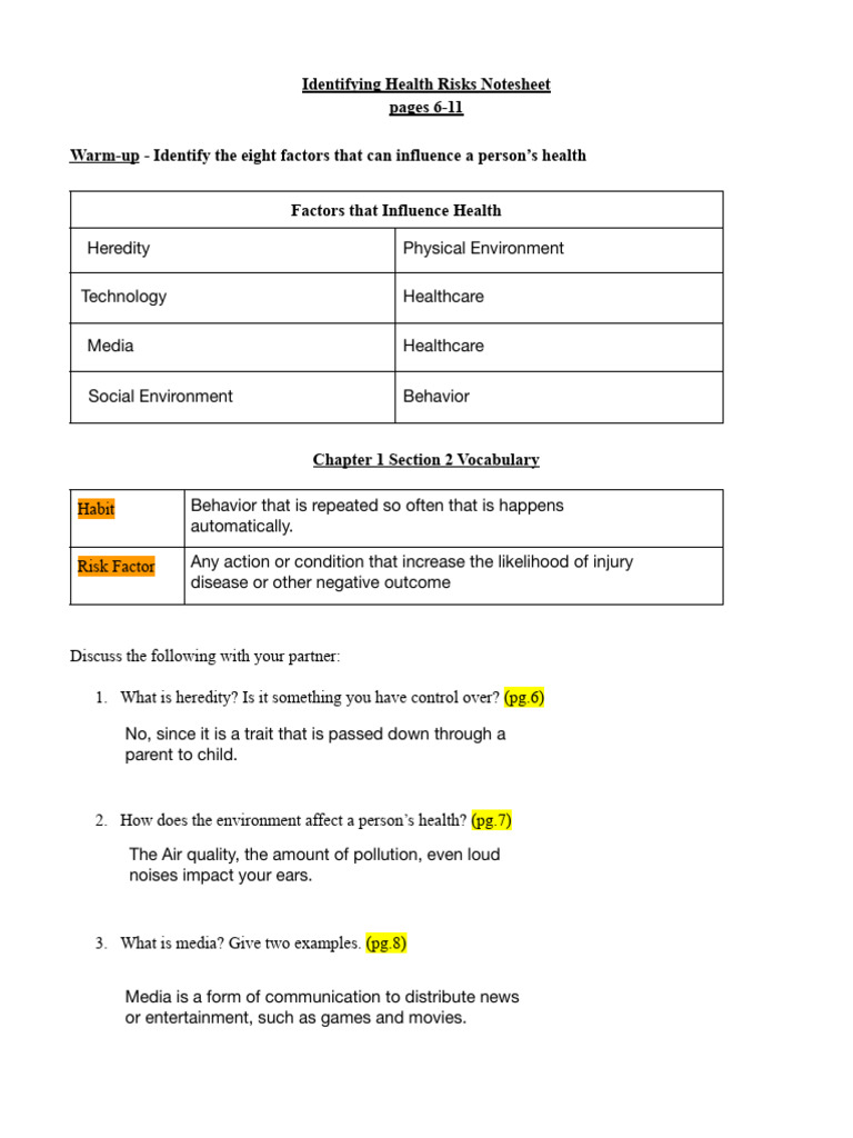 Health Risks and Influencing Factors Guide | PDF | Risk | Youth