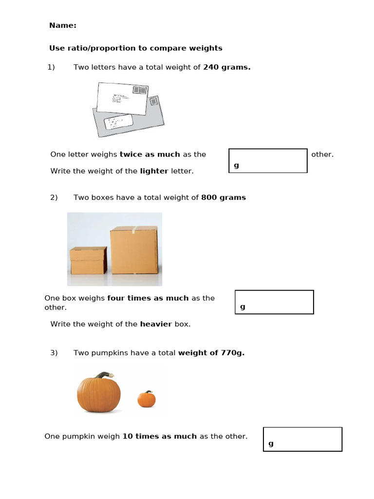 Use Ratio and Proportion To Compare Weights | PDF