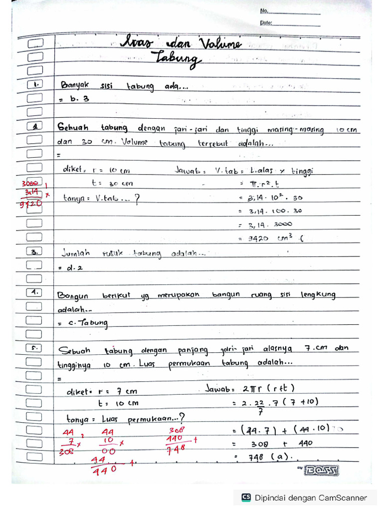 Luas Dan Volume Tabung - Kartika | PDF