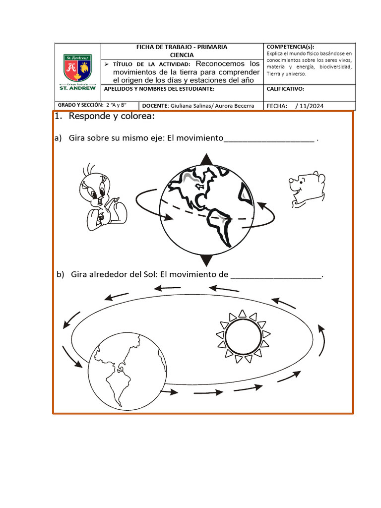 FICHA_02_CIENCIA _ MOVIMIENTOS DE LA TIERRA | PDF