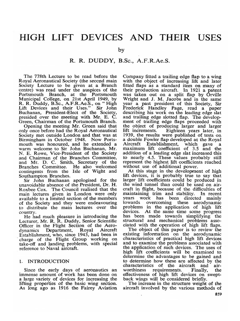 HIGH LIFT DEVICES AND THEIR USES | PDF | Flap (Aeronautics) | Lift (Force)