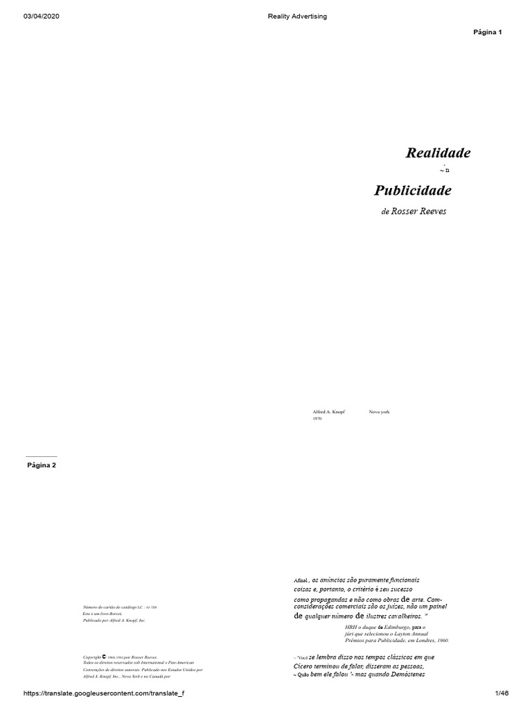 Reality Advertising BR - Rosser Reeves | PDF | Publicidade | Dinheiro