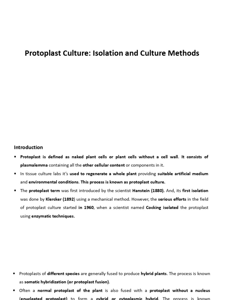 Protoplast Culture For Presentation Final | PDF | Growth Medium | Cell ...