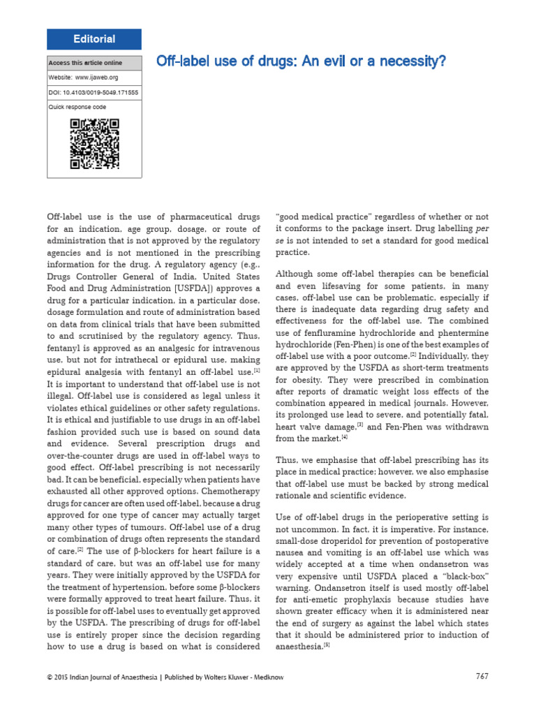 off_label_use_of_drugs__an_evil_or_a_necessity_.1 (1) | PDF | Food And ...