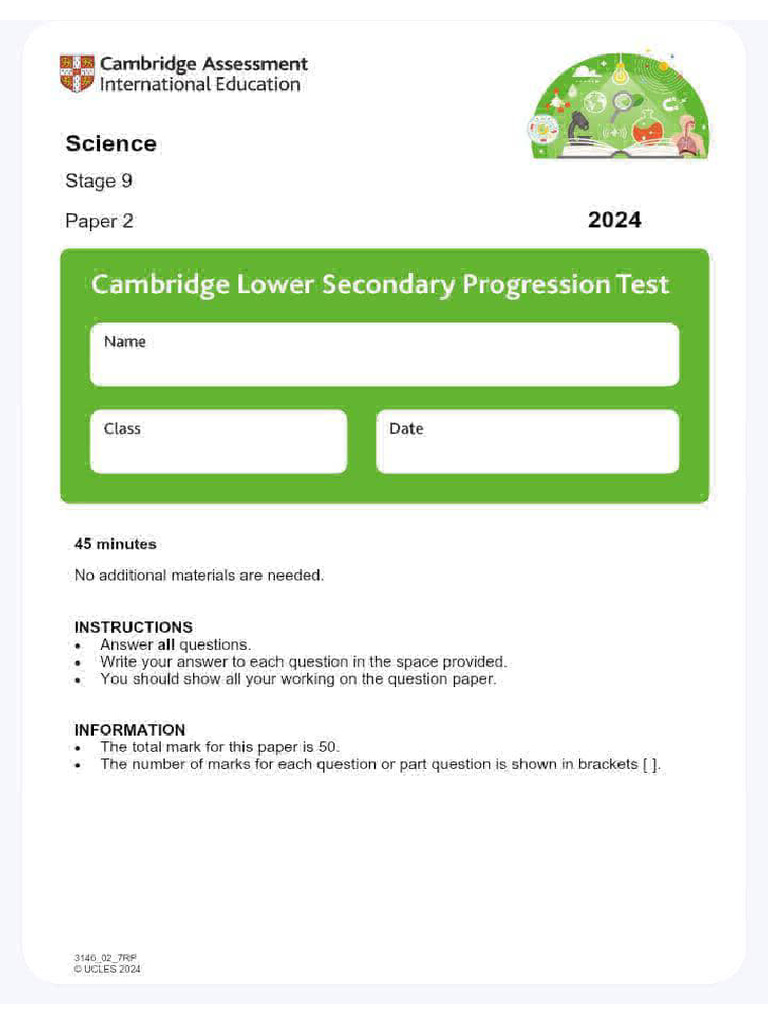 Science Progression Test Paper 2 2024 | PDF