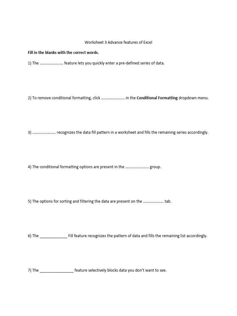 Worksheet 3 Advance Features of Excel - Teacher | PDF | Microsoft Excel | Menu (Computing)