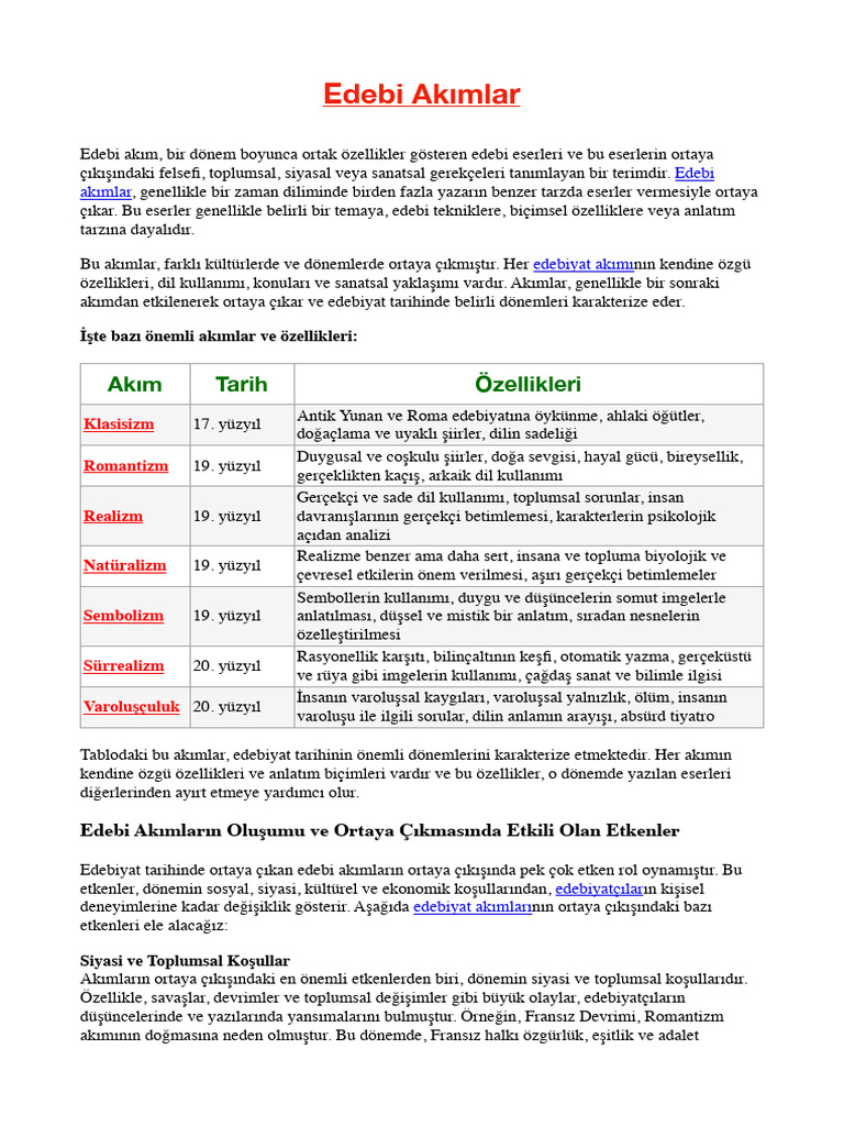 Edebi Akımlar | PDF