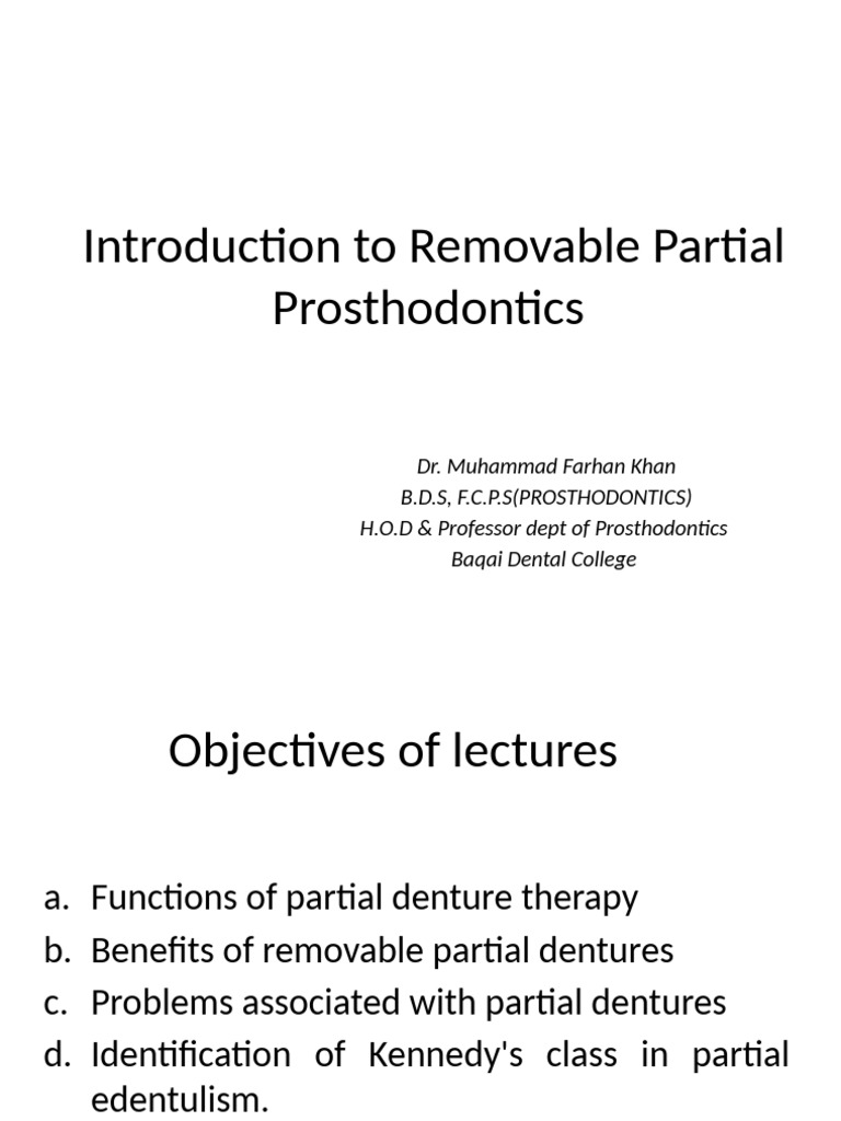 Introduction to Removable Partial Prosthodontics-1 | PDF | Dentures ...