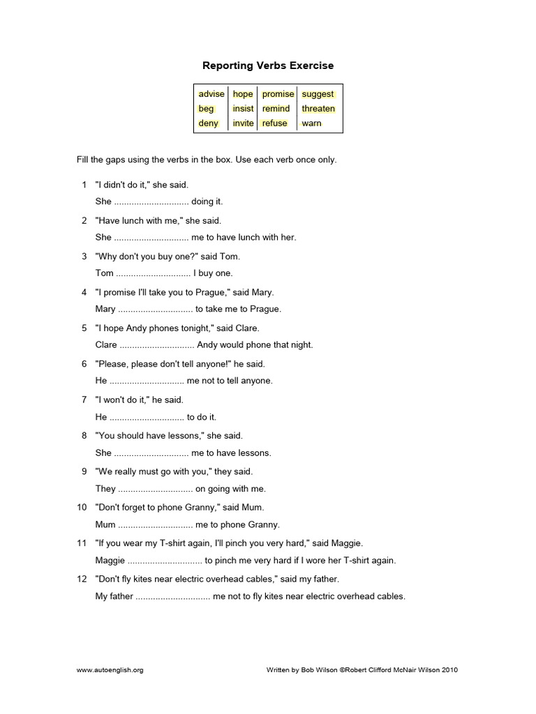 Reporting Verbs Gap-Fill Exercise | PDF
