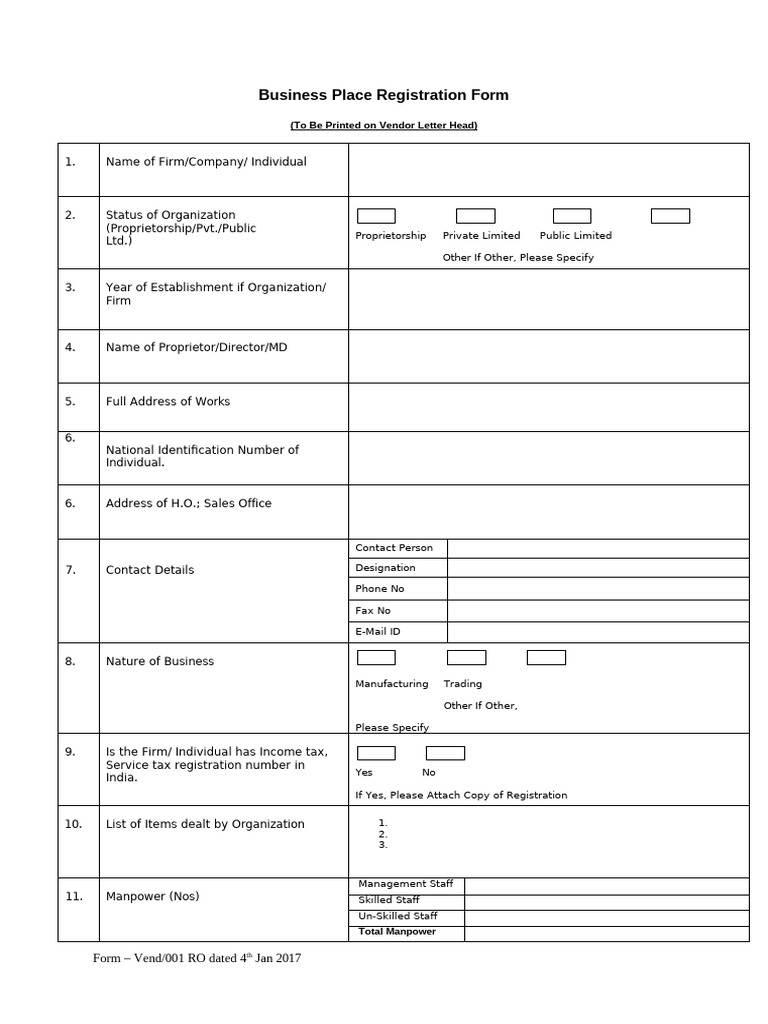 Vendor Registration Form Template | PDF | Business