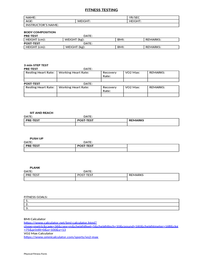 Fitness Testing | PDF