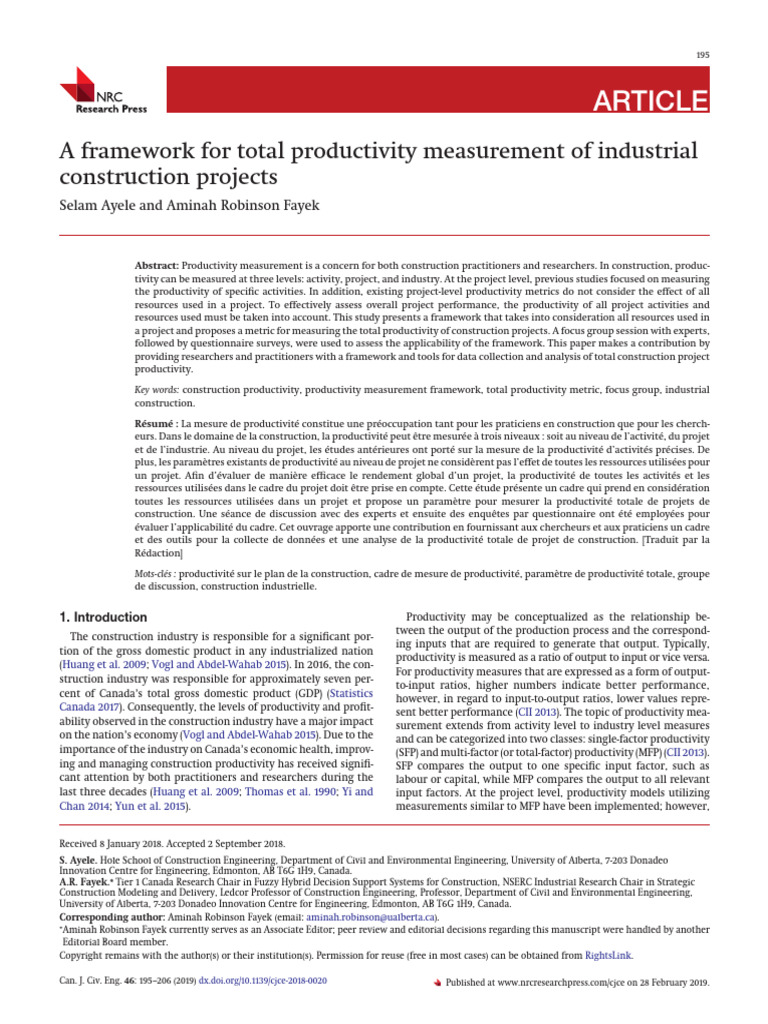 Total Productivity Framework for Construction | PDF | Factors Of ...