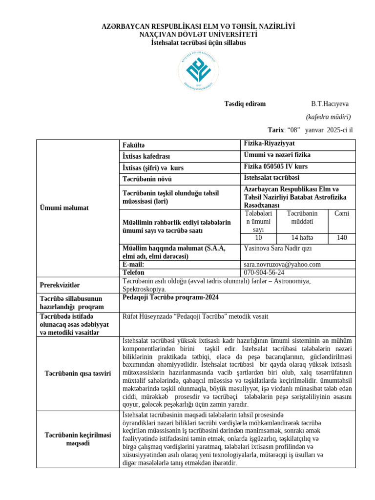 Sara Istehsalat Sillabus 2025 | PDF