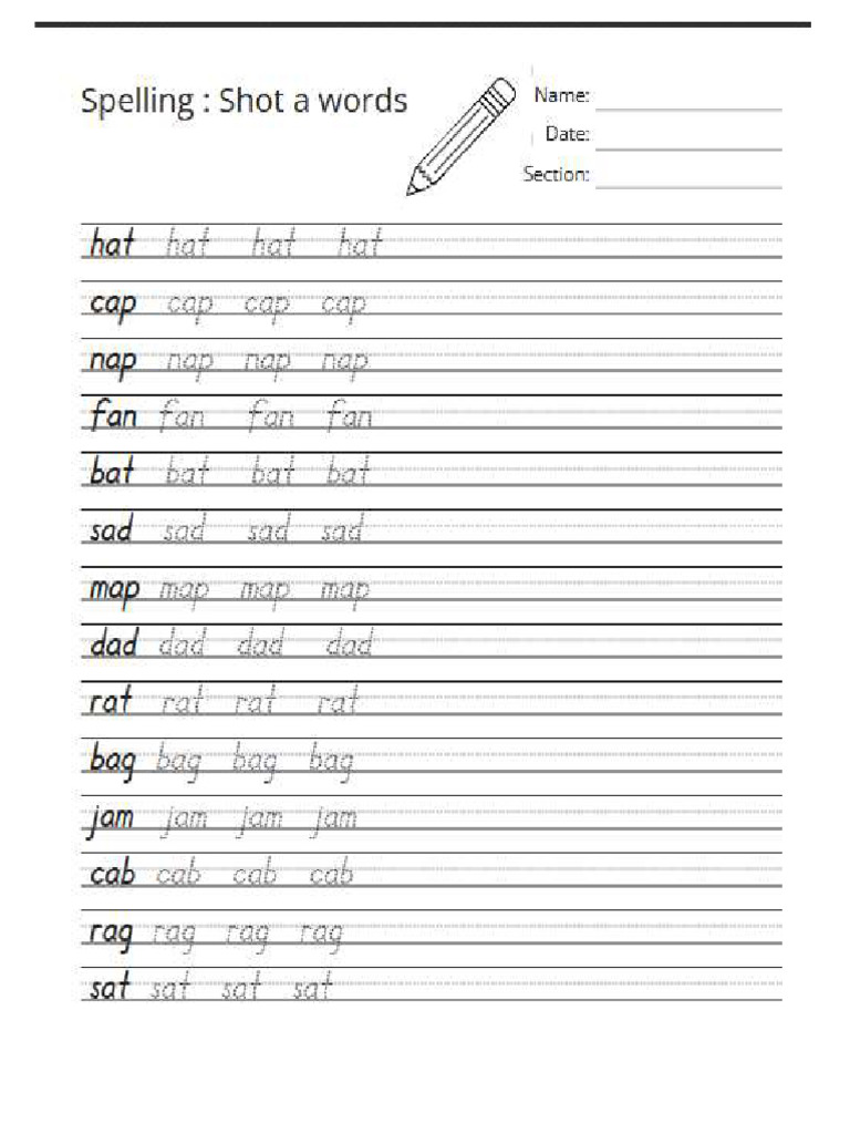 Short A Spelling | PDF