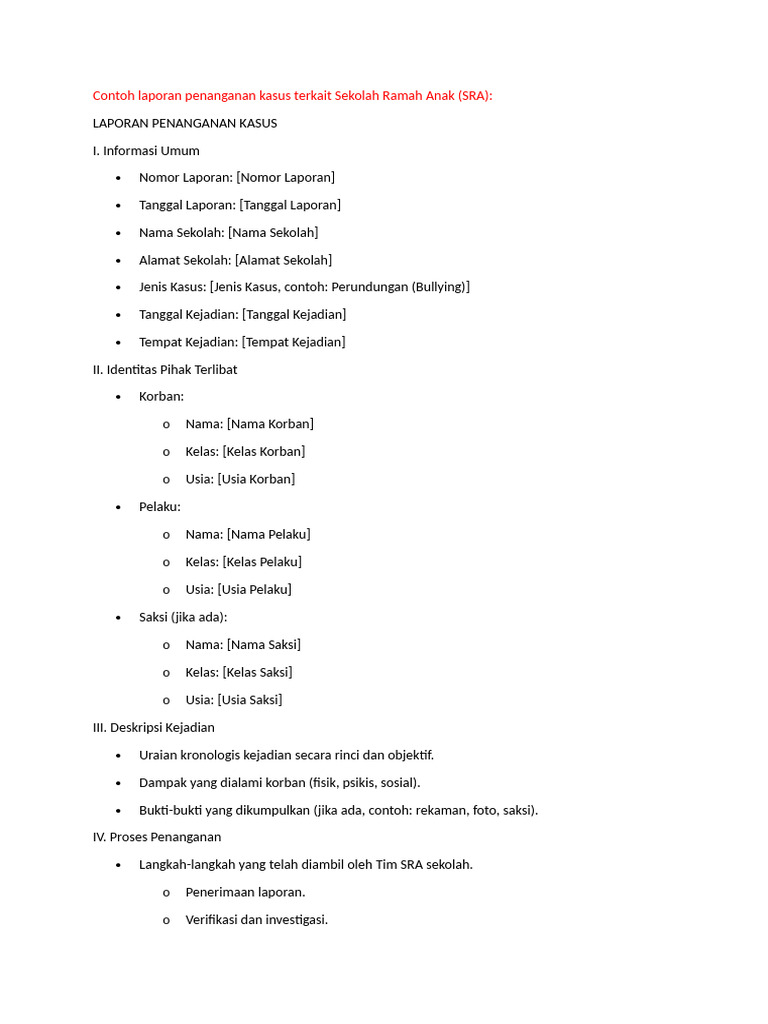 Contoh Laporan Penanganan Kasus Terkait SRA | PDF