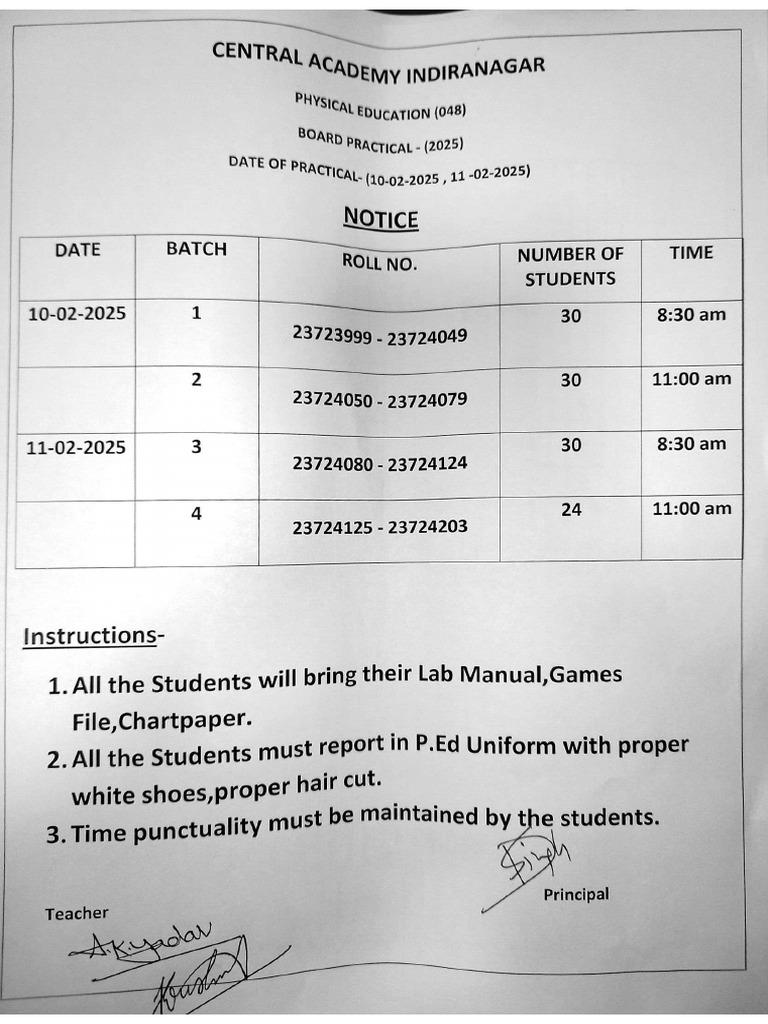 Physical Education Practical Batch List-2025 | PDF