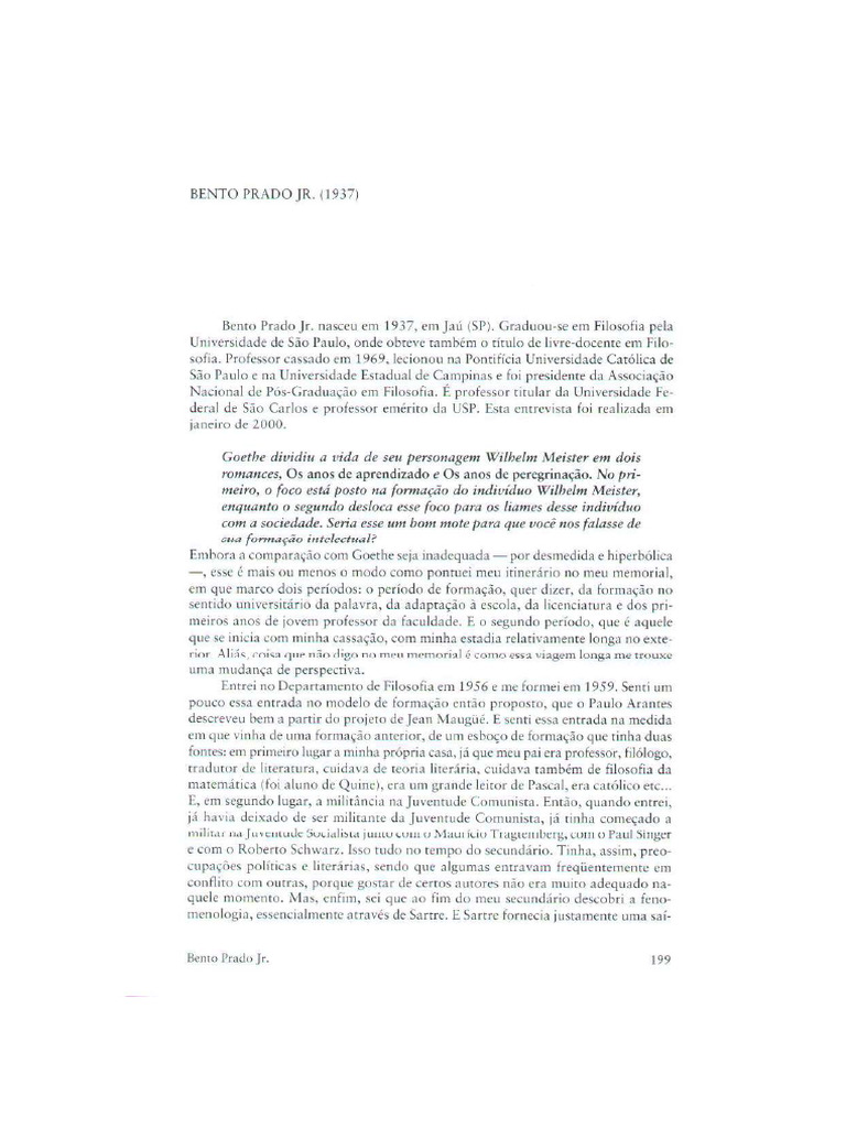 2000 - Bento Prado Jr. - Entrevista No Livro Conversas Com Filósofos ...