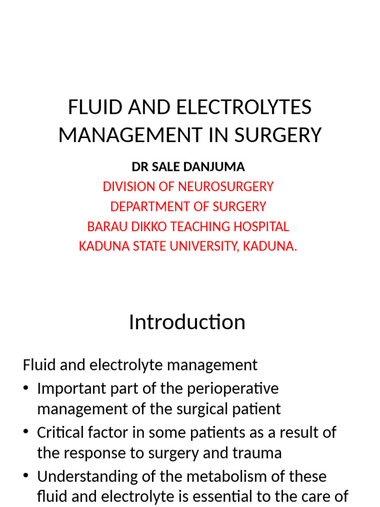 Fluid and Electrolytes Management in Surgery | PDF | Medical Specialties