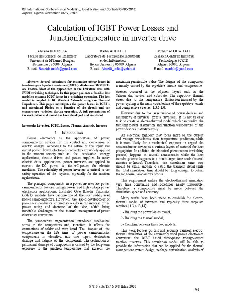 Calculation of IGBT Power Losses and Junction Temperature in Inverter Drive | PDF | Power ...