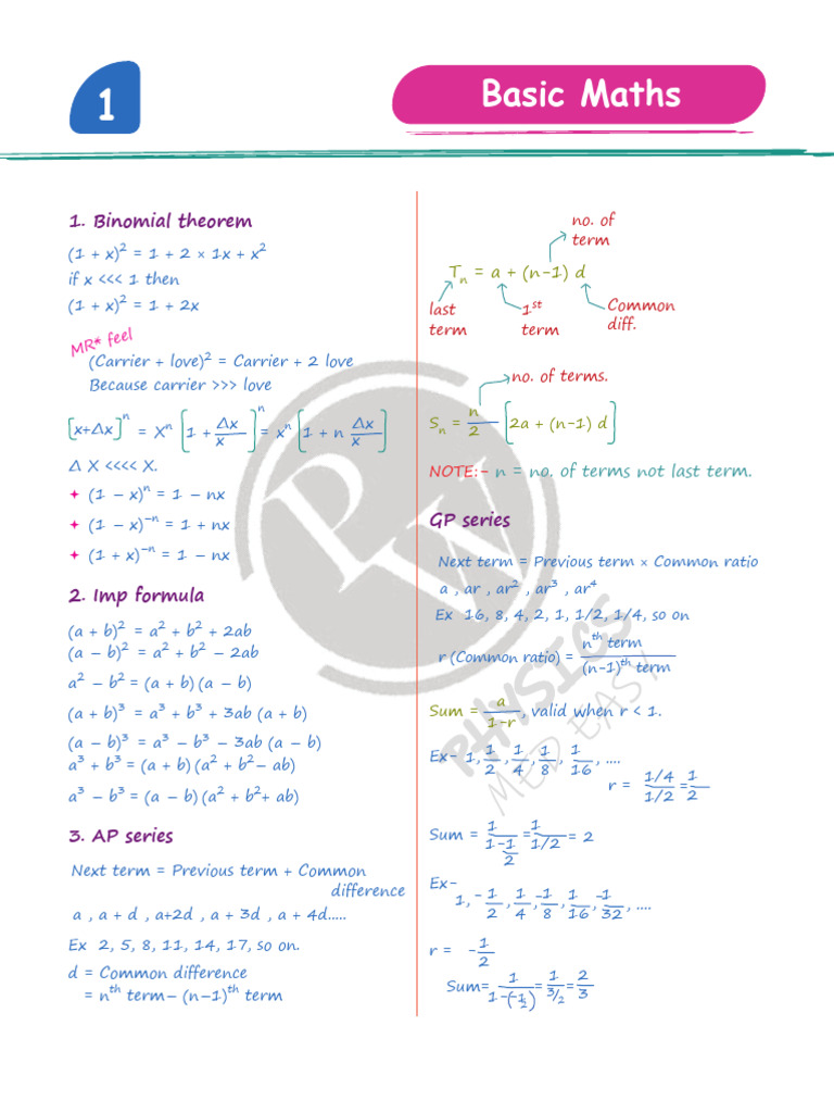 Basic Maths & Vectors - Revision Notes | PDF | Euclidean Vector | Area