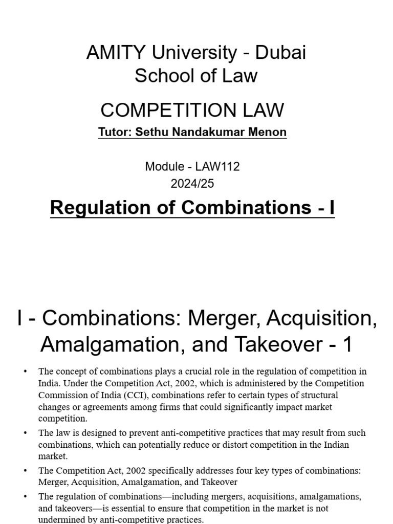 8 - Amity - LAW112 - Competition Law | PDF | Mergers And Acquisitions | Takeover