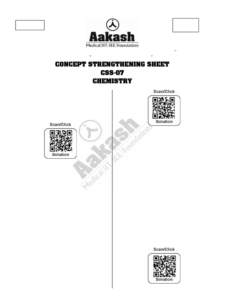 Concept Strengthening Sheet (CSS-07) Based On AIATS-07 CF+OYM - Chemistry | PDF | Sets Of ...