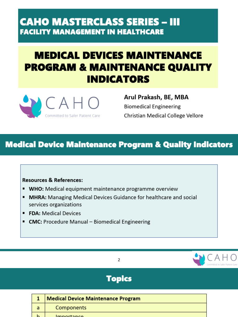 Medical Devices Maintenance Program & Maintenance Quality Indicators | PDF | Medical Device ...