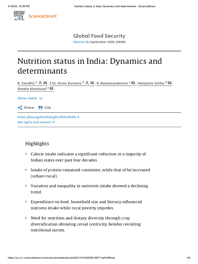 Nutrition Status in India_ Dynamics and Determinants - ScienceDirect ...