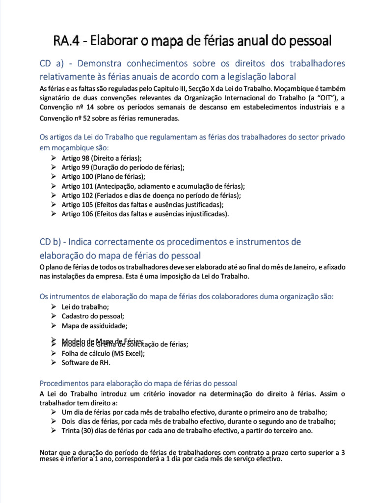Ra4 Elaborar o Mapa de Ferias Anual Do Pessoal | PDF | Férias trabalhistas