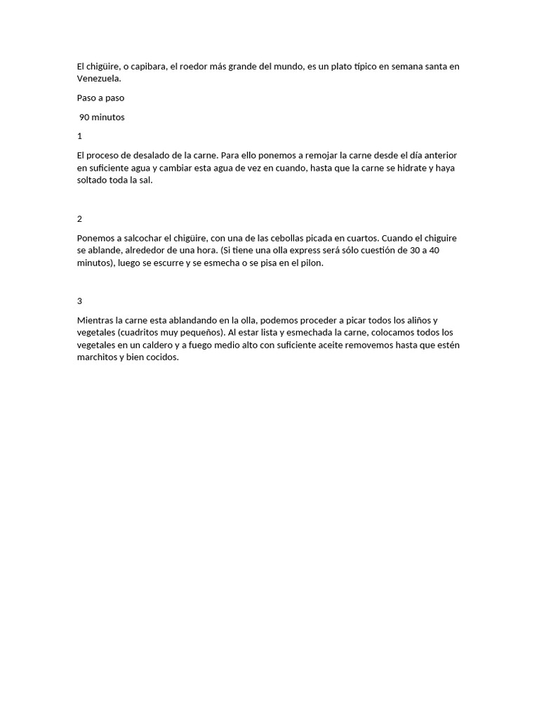Receta de Chigüire Típico Venezolano | PDF