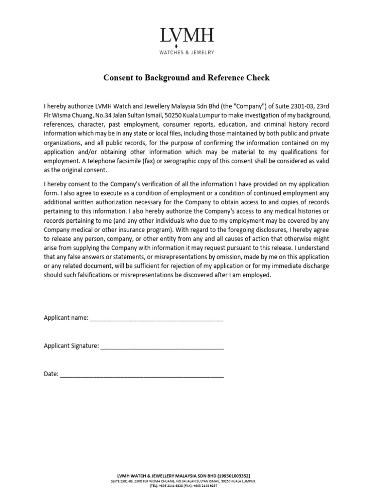 Consent To Background Check (MY) | PDF