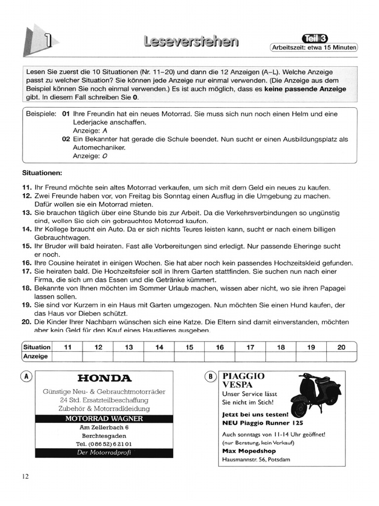 ECL B1 Lesen Teil 1 Anzeigen Test 4 | PDF