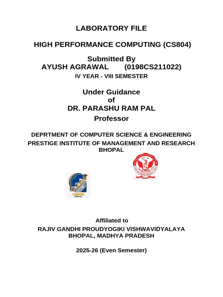 CS804 HPC Lab Front Page | PDF