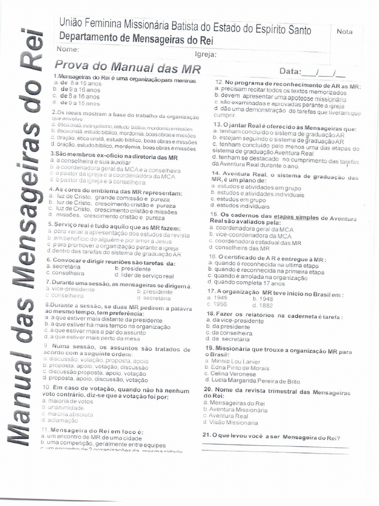 Prova Do Livro Manual Das Mrs | PDF