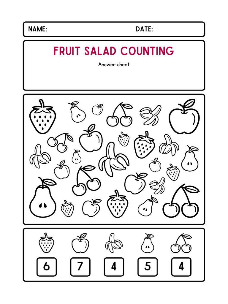 Healthy Foods Count and Colour Maths Activity Worksheet in Simple ...