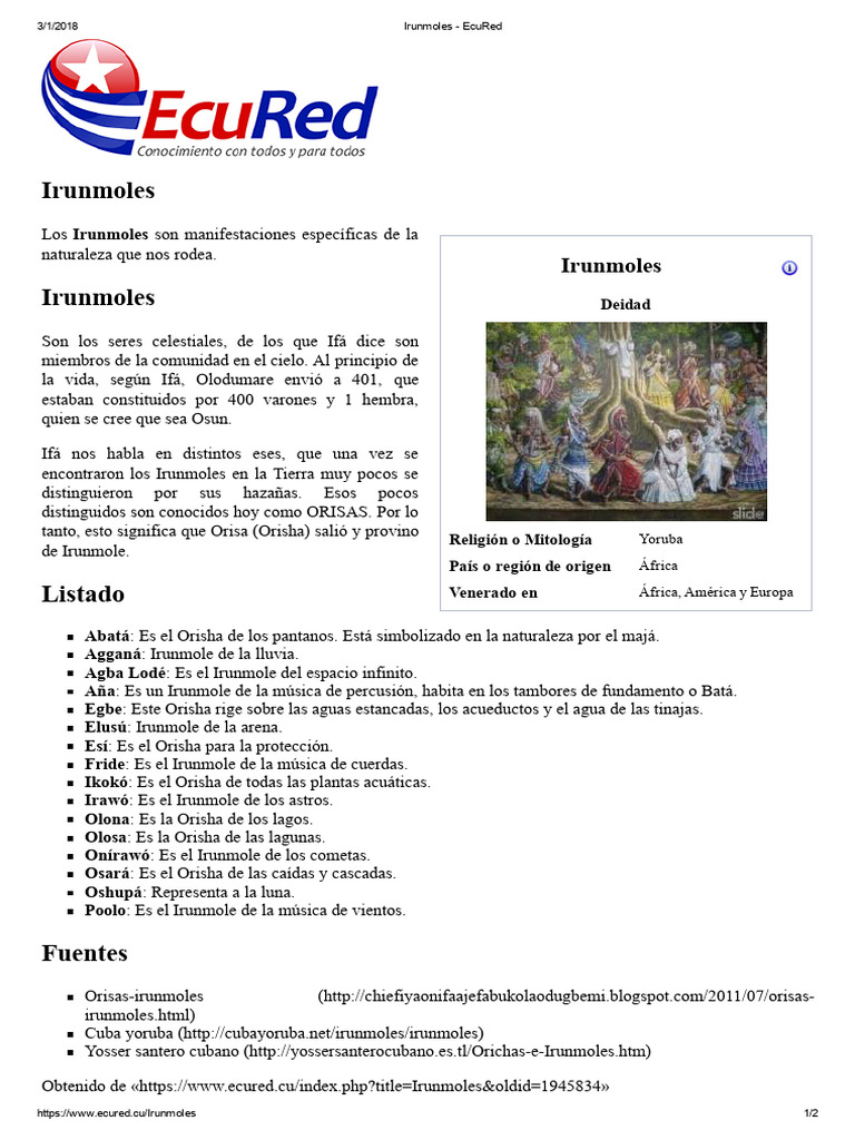 Irunmoles - EcuRed | PDF | Santeria | Religiones religiosas