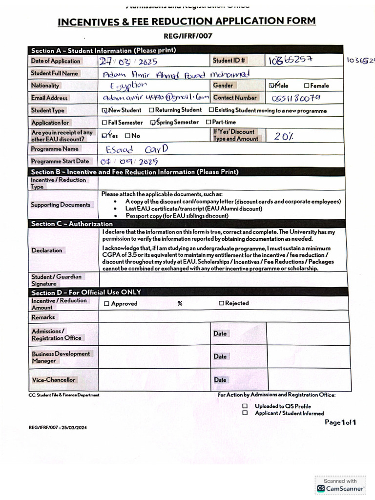 Incentives and Fee Reduction Application Form | PDF