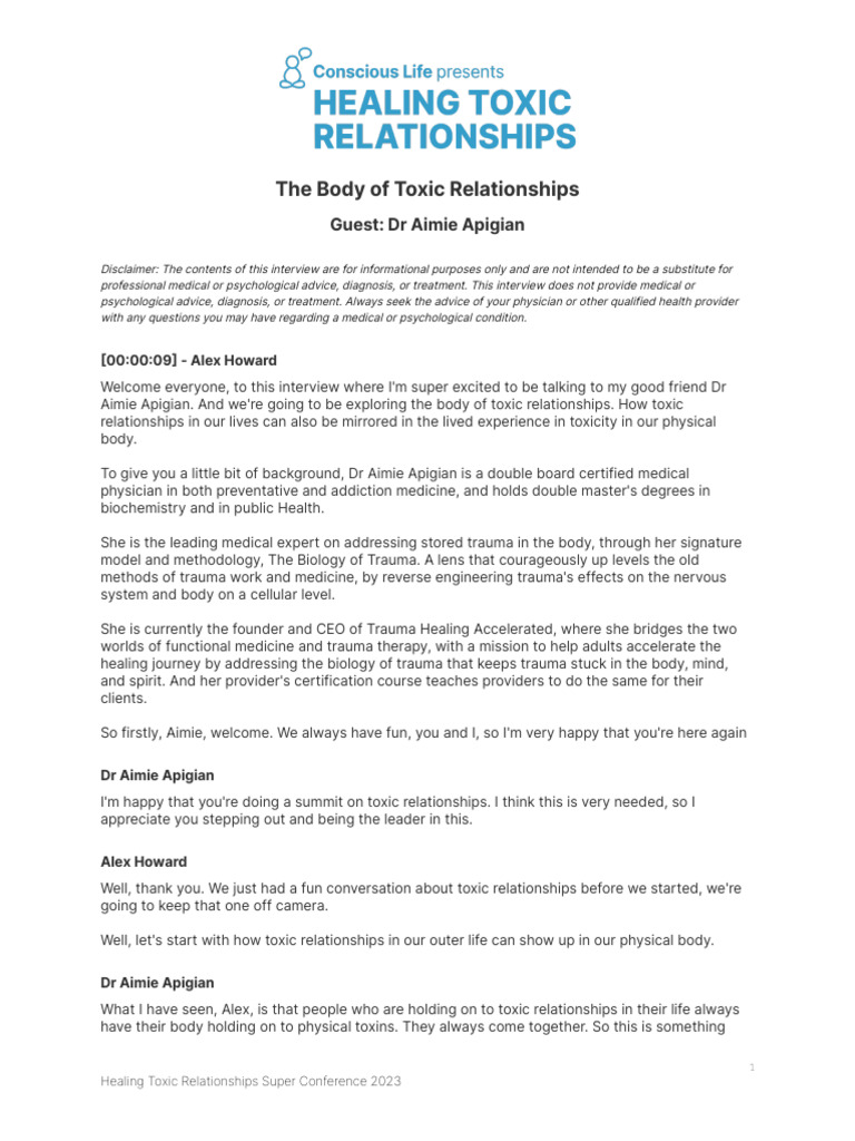 DR Aimie Apigian - The Body of Toxic Relationships | PDF | Psychological Trauma | Toxicity