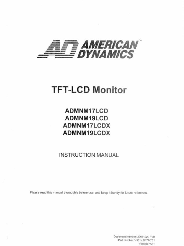 Instruction Manual TFT-LCD Monitor | PDF
