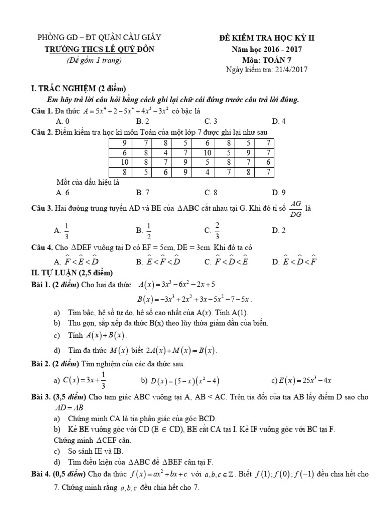 BDKT TOÁN 7 - TUẦN 31 | PDF